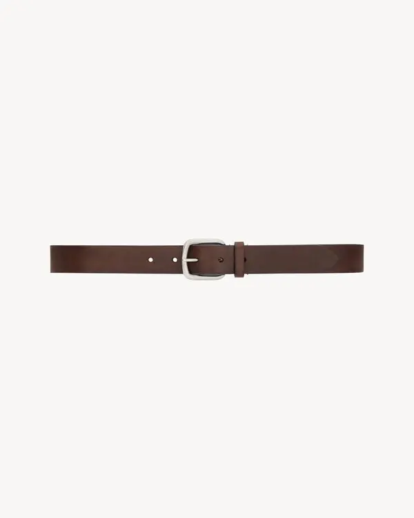 Saint Laurent Rectangular Buckle Belt In Leather - Burnt Chocolate