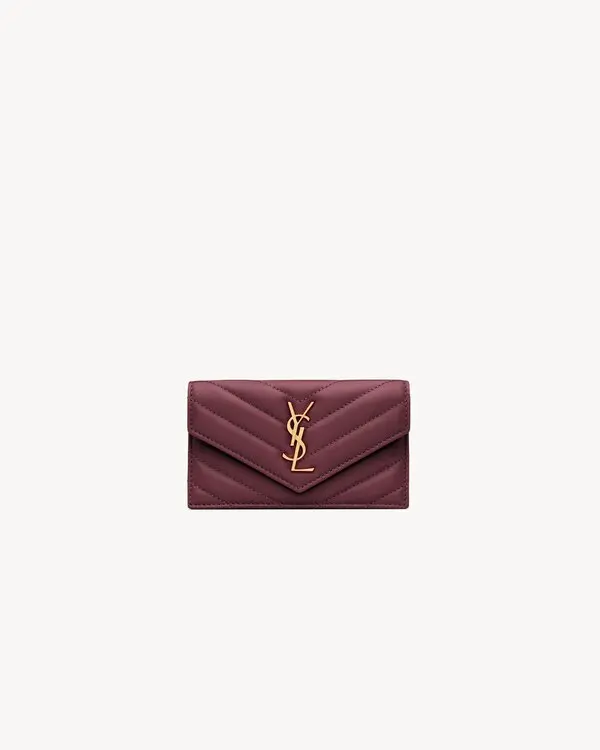 Saint Laurent Cassandre Fragments Flap Card Case In Lambskin - Rouge Cabernet