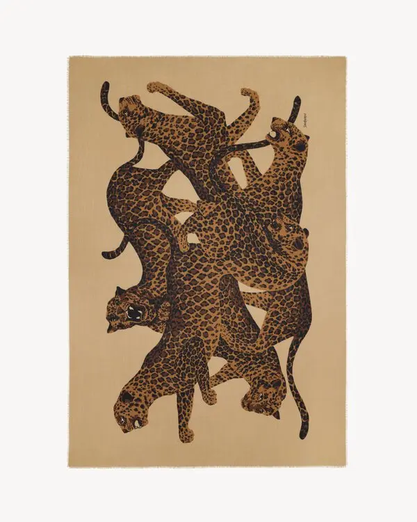 Saint Laurent Leopard Stole In Wool Twill