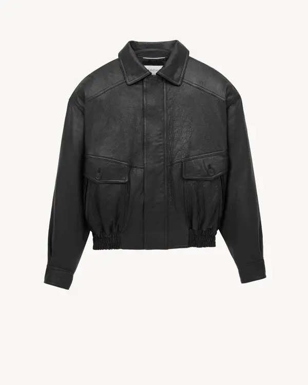 Saint Laurent Bomber Jacket In Bubbled Lambskin - Black