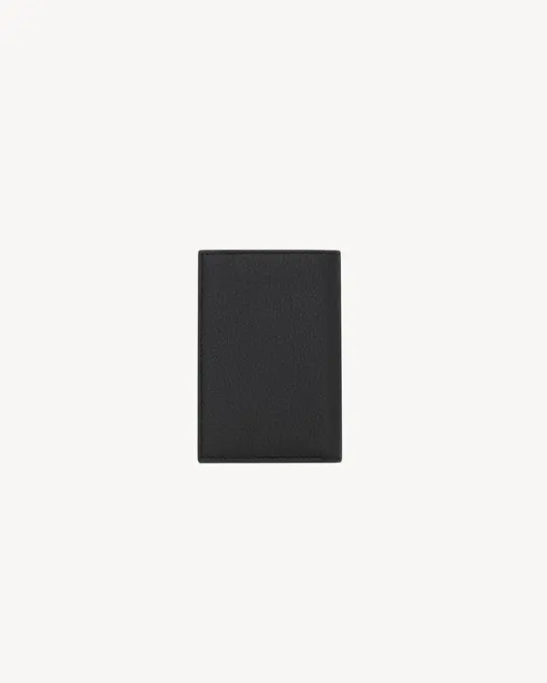 Saint Laurent Tiny Cassandre Credit Card Wallet In Grained Leather - Black