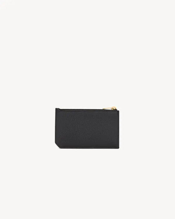 Saint Laurent Tiny Cassandre Fragments Zip Card Case In Grained Leather