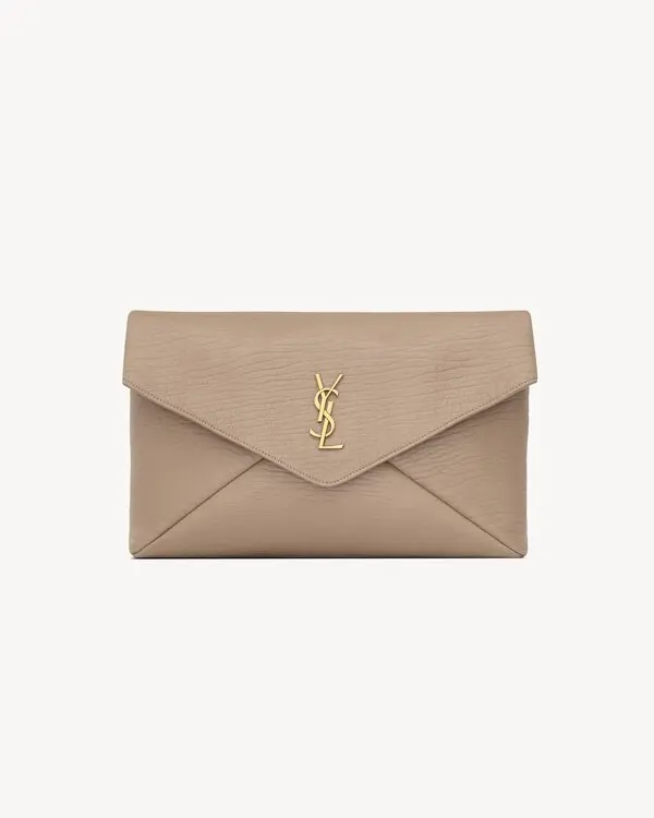 Saint Laurent Cassandre Large Envelope Pouch In Lambskin - Dusty Grey