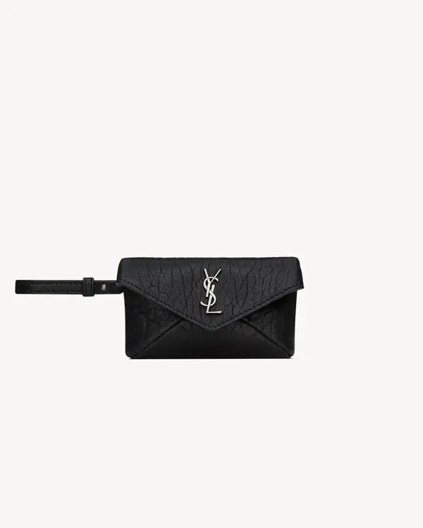 Saint Laurent Cassandre Micro Envelope Pouch In Grained Leather - Black