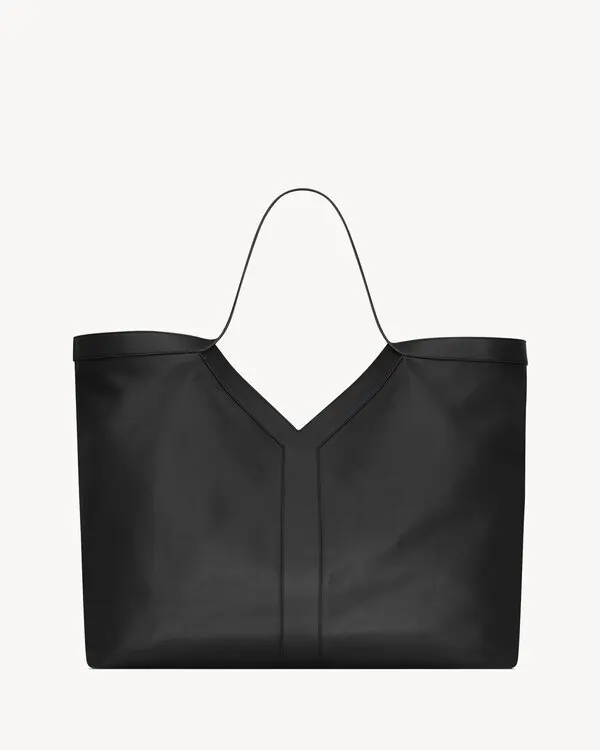 Saint Laurent Y Maxi Tote In Grained Leather - Black