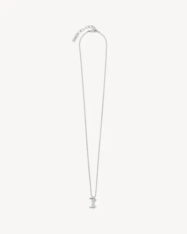 Saint Laurent Cassandre Ring Necklace In Metal - Oxidized Silver