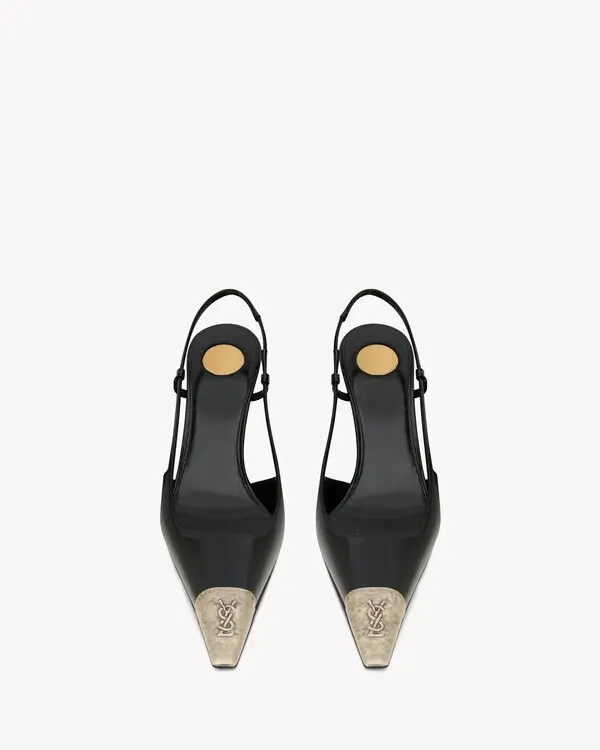 Saint Laurent Jeanne Slingback Pumps In Glazed Leather