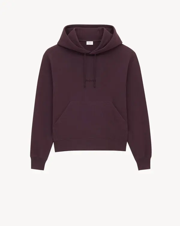 Saint Laurent Fleece Hoodie With Tonal Embroidery - Prune