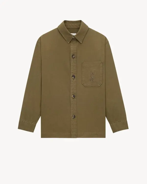 Saint Laurent Cassandre Overshirt In Cotton And Linen Gabardine - Savane