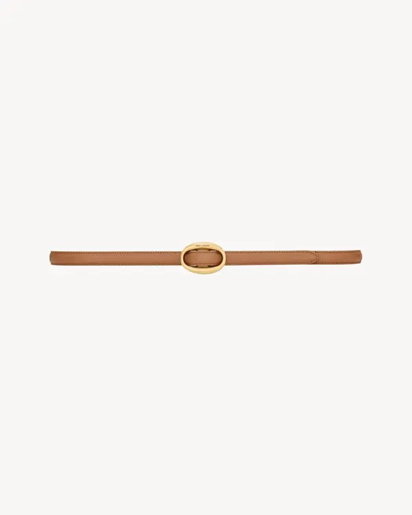Saint Laurent Oval Buckle Thin Belt In Leather - Brick