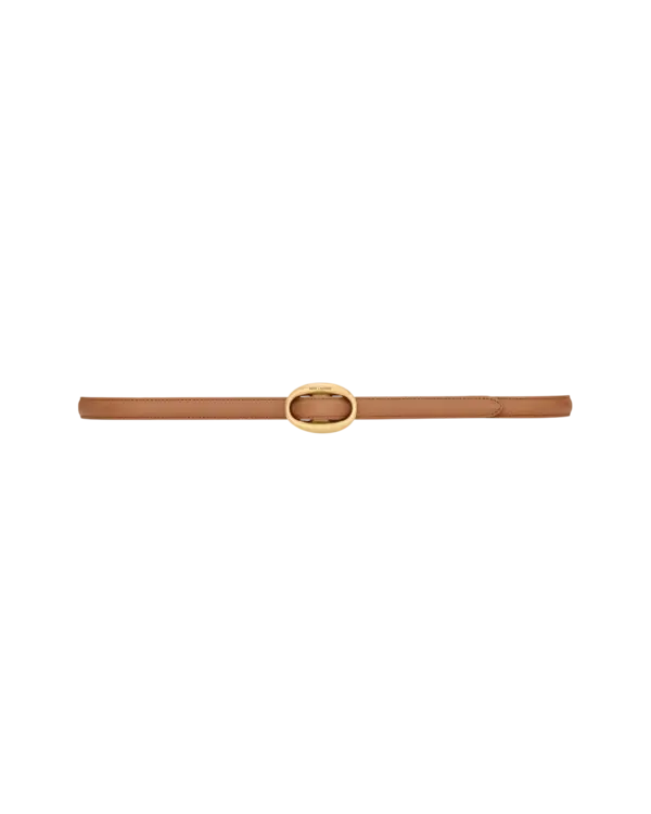 Saint Laurent Oval Buckle Thin Belt In Leather - Brick