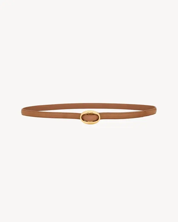 Saint Laurent Oval Buckle Thin Belt In Leather - Brick