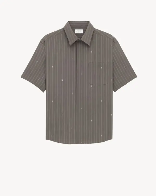 Saint Laurent Shirt In Cassandre Stripe Silk Crepe De Chine - Gris Blanc