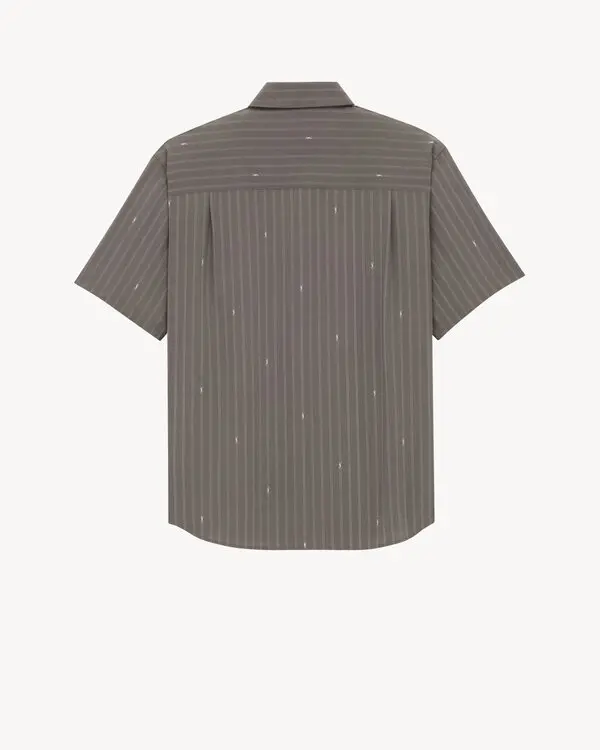 Saint Laurent Shirt In Cassandre Stripe Silk Crepe De Chine - Gris Blanc