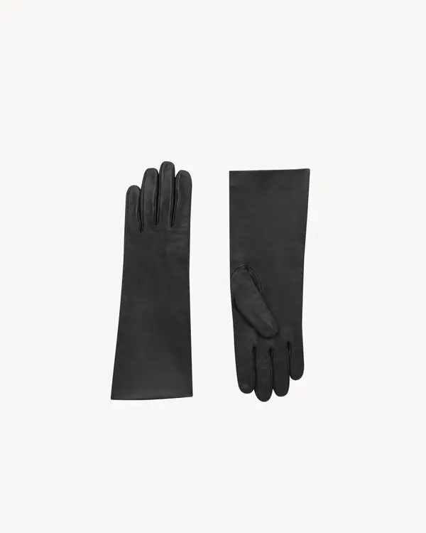 Saint Laurent Long Leather And Silk Gloves - Black