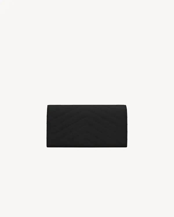 Saint Laurent Cassandre Matelassé Large Flap Wallet In Grain De Poudre Leather - Black