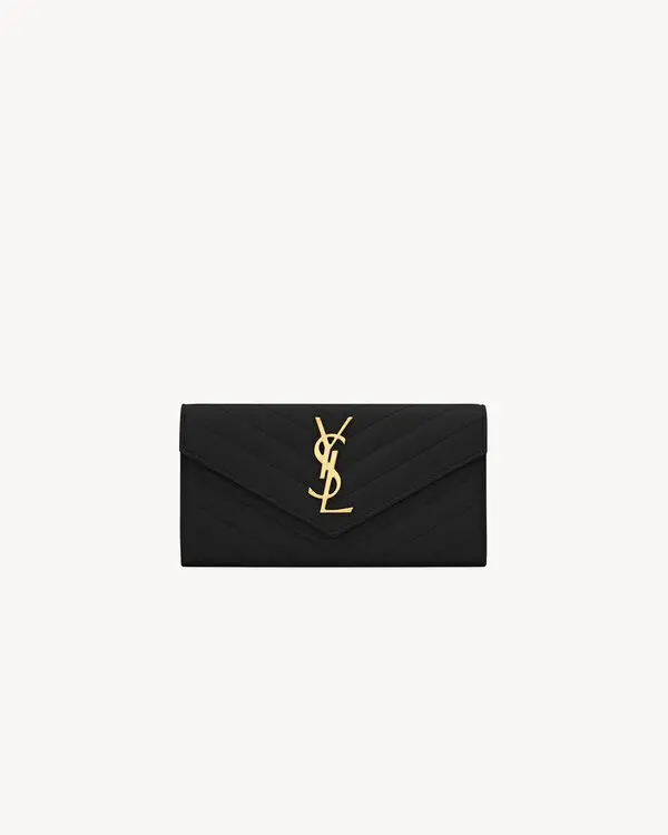 Saint Laurent Cassandre Matelassé Large Flap Wallet In Grain De Poudre Leather - Black