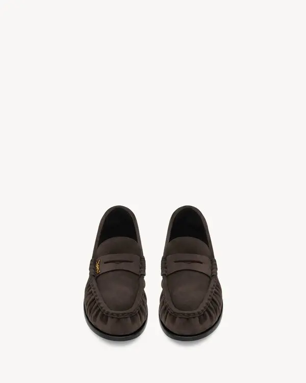 Saint Laurent Le Loafer Supple Suede Penny Loafers - Dark Chocolate