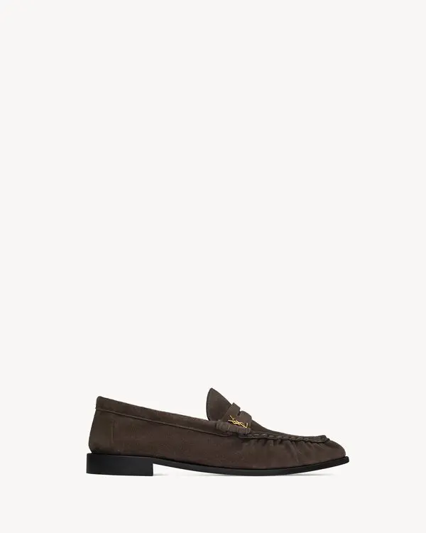 Saint Laurent Le Loafer Supple Suede Penny Loafers - Dark Chocolate