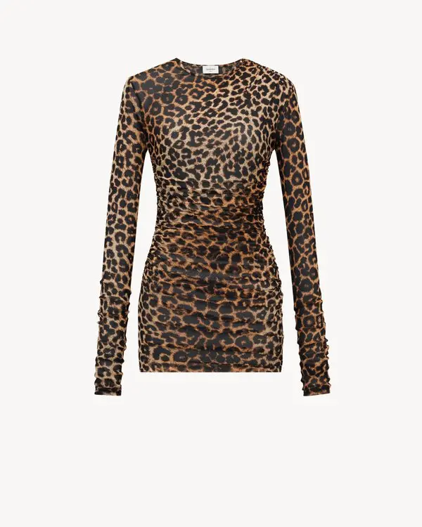 Saint Laurent Ruched Mini Dress In Tulle Jersey
