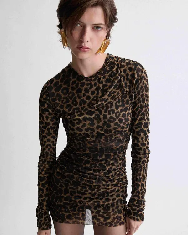 Saint Laurent Ruched Mini Dress In Tulle Jersey