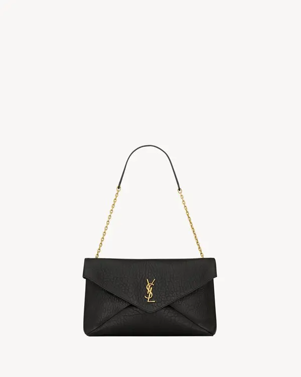 Saint Laurent Cassandre Pouch On Chain In Lambskin - Black