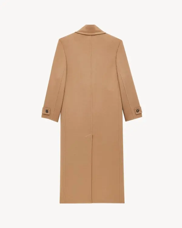 Saint Laurent Long Coat In Brushed Cashmere And Wool - Camel