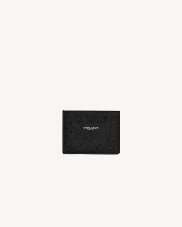 Saint Laurent Paris Credit Card Case In Grain De Poudre Leather - Black