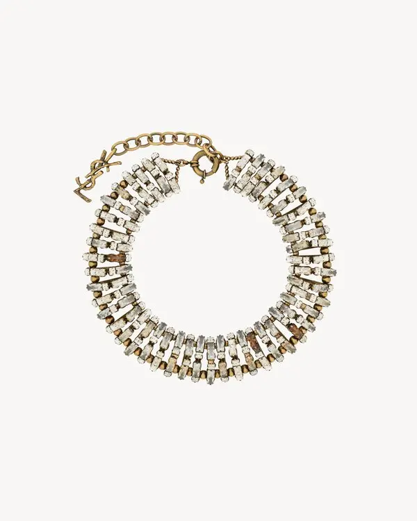 Saint Laurent Oversized Crystal Pyramid Necklace In Metal - Crystal And Aged Bronze