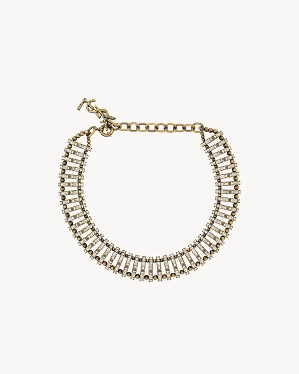 Saint Laurent Crystal Pyramid Necklace In Metal - Crystal And Bronze