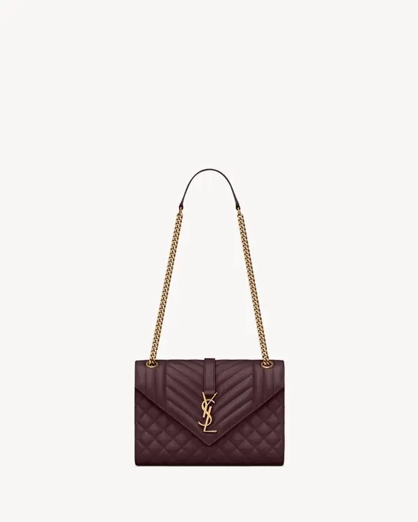 Saint Laurent Envelope Medium Grain De Poudre Leather Shoulder Bag - Rouge Cabernet