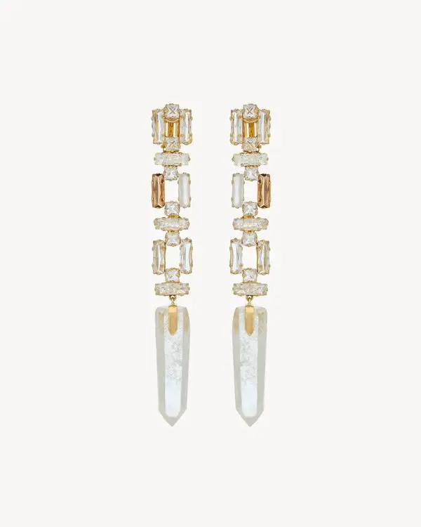 Saint Laurent Obelisk Drop Earrings - Light Smoked Topaz, Crystal And Patinated Gold