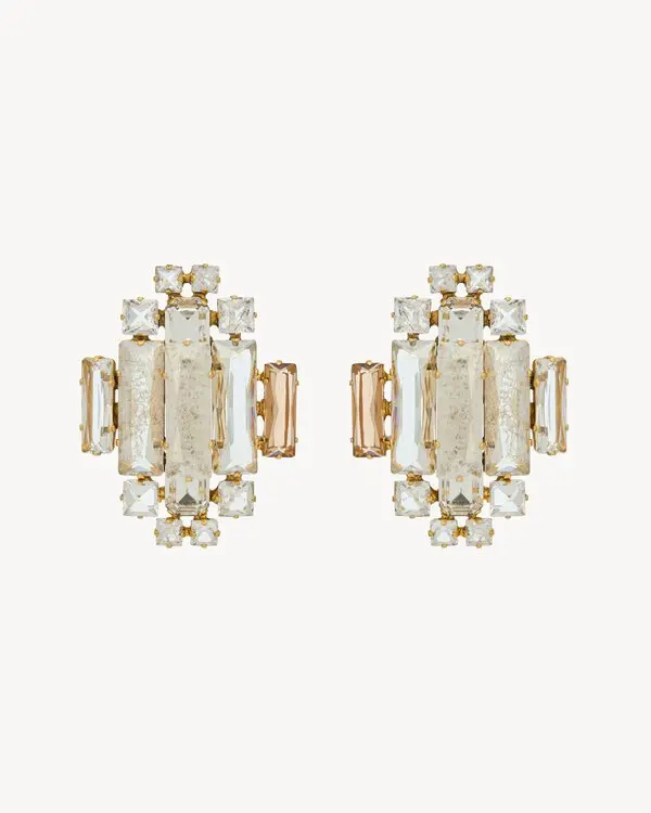 Saint Laurent Crystal Medallion Earrings - Crystal, Light Smoked Topaz And Patinated Gold