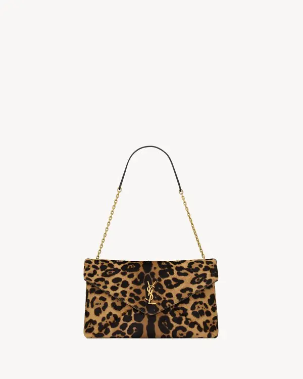 Saint Laurent Cassandre Pouch On Chain In Pony Hair Leather