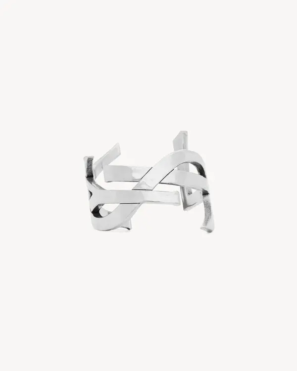 Saint Laurent Cassandre Cuff In Metal - Oxidized Silver
