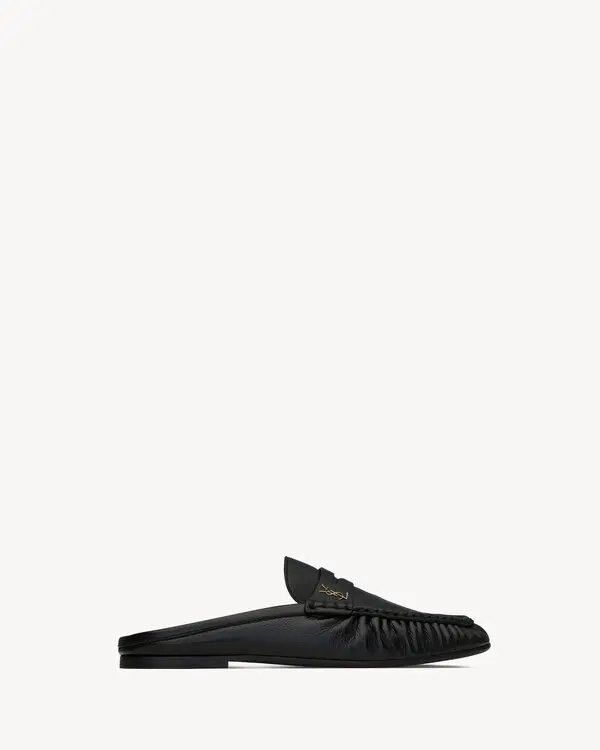 Saint Laurent Le Loafer Mules In Shiny Creased Leather - Black
