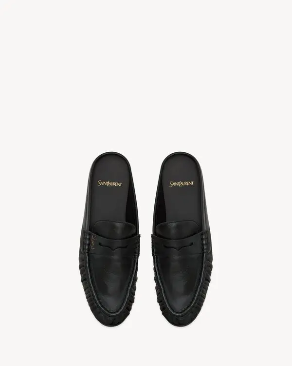 Saint Laurent Le Loafer Mules In Shiny Creased Leather - Black