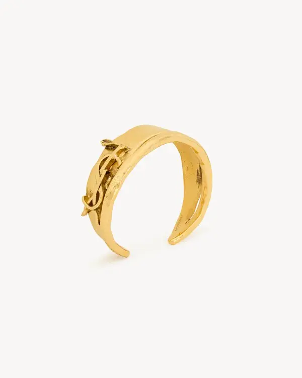 Saint Laurent Cassandre Double Cuff In Metal - Patinated Gold