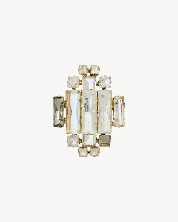 Saint Laurent Crystal Medallion Brooch - Black Diamond, Crystal And Patinated Gold