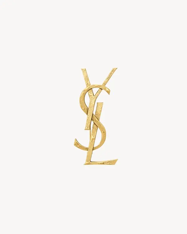 Saint Laurent Cassandre Brooch In Metal - Patinated Gold