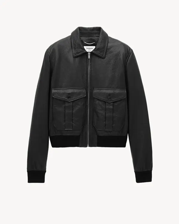 Saint Laurent Bomber Jacket In Bubbled Lambskin And Shearling - Black