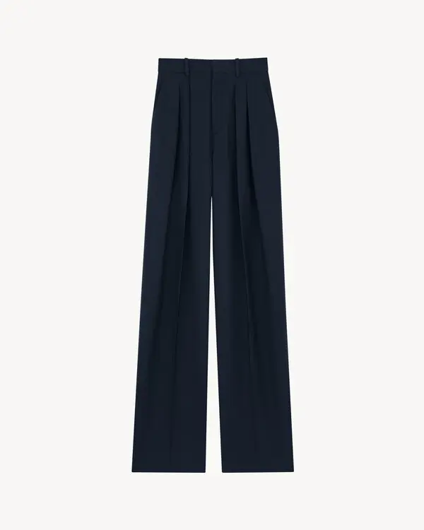 Saint Laurent Wool Gabardine Wide-leg Tailored Pants - Dark Navy