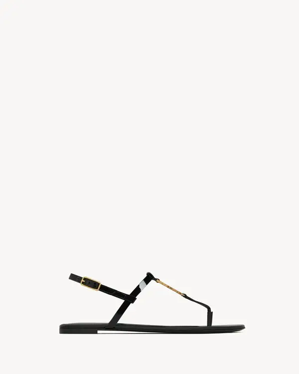 Saint Laurent Cassandra Flat Sandals In Patent Leather - Black