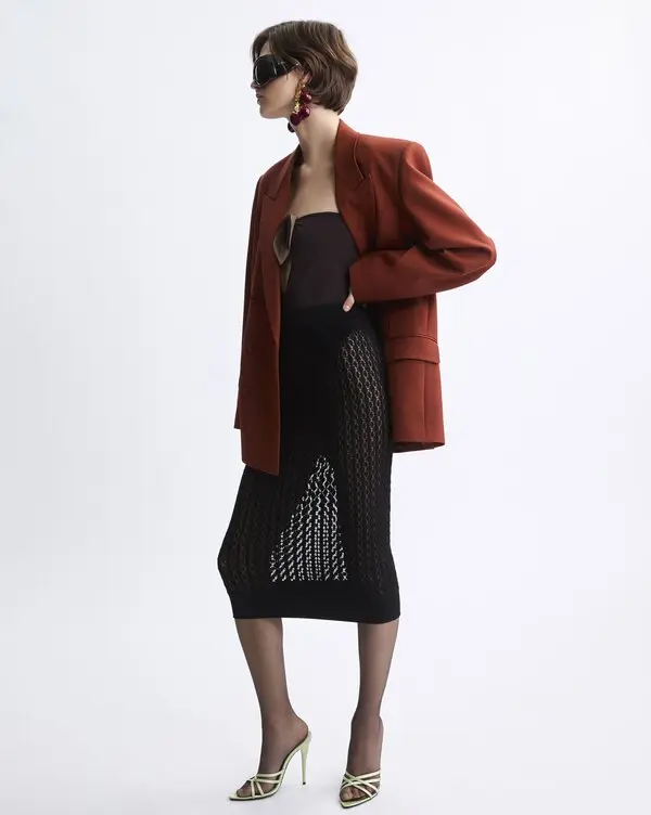 Saint Laurent Double-breasted Jacket In Wool Gabardine - Brique