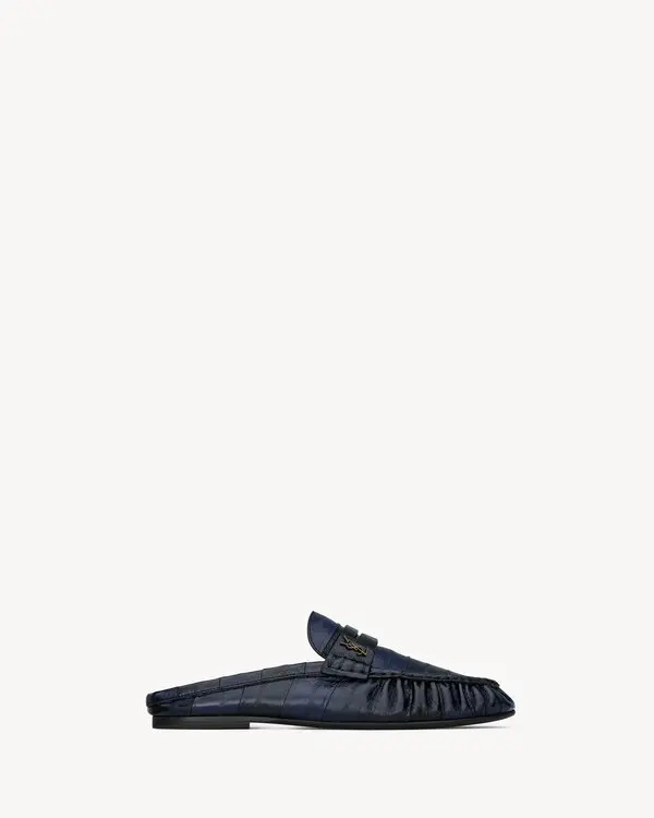 Saint Laurent Le Loafer Mules In Eel - Navy Blue