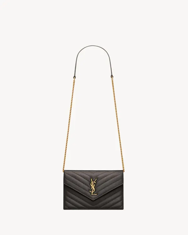 Saint Laurent Cassandre Envelope Chain Wallet In Lambskin - Urban Grey