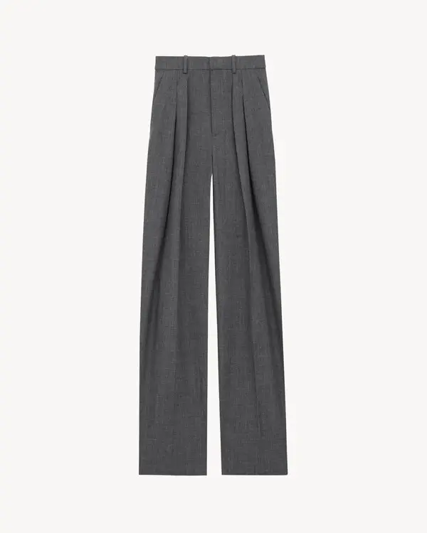 Saint Laurent Wide-leg Wool Tailored Pants - Gris Chine