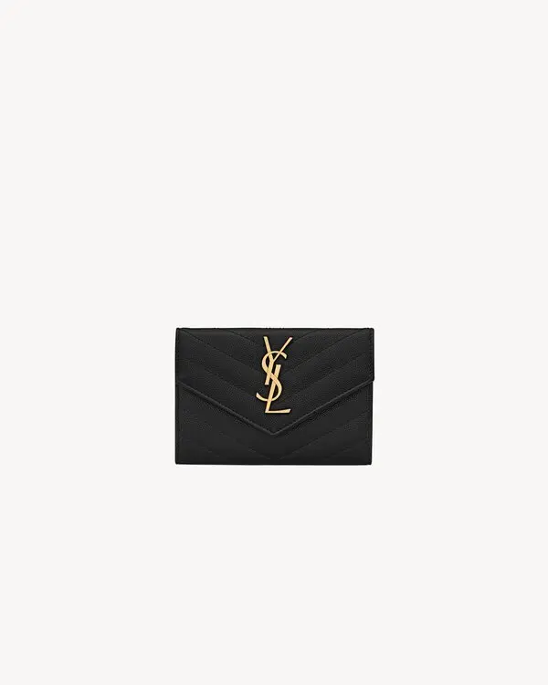 Saint Laurent Cassandre Matelassé Small Envelope Wallet In Grain De Poudre Leather - Black