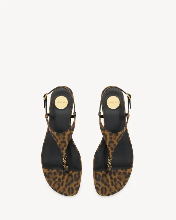 Saint Laurent Cassandra Flat Sandals In Grosgrain With Metal Cassandre - Leopard