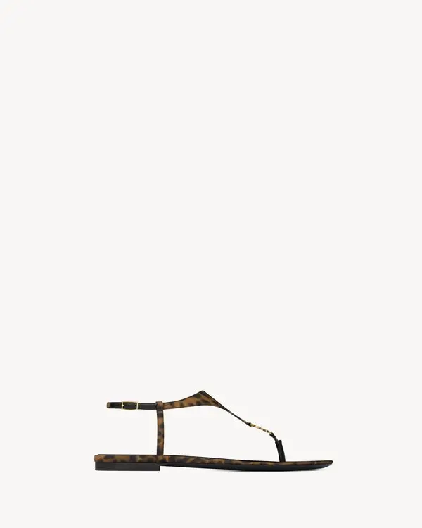 Saint Laurent Cassandra Flat Sandals In Grosgrain With Metal Cassandre - Leopard